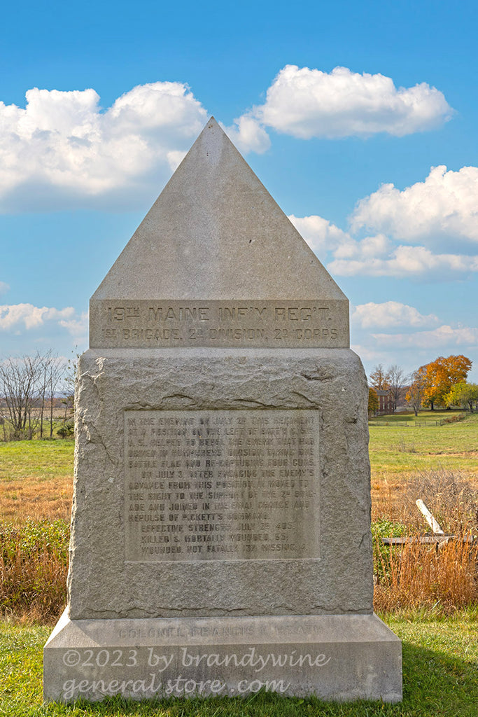 Maine 19th Infantry Regiment Monument Gettysburg art print | Brandywine General Store