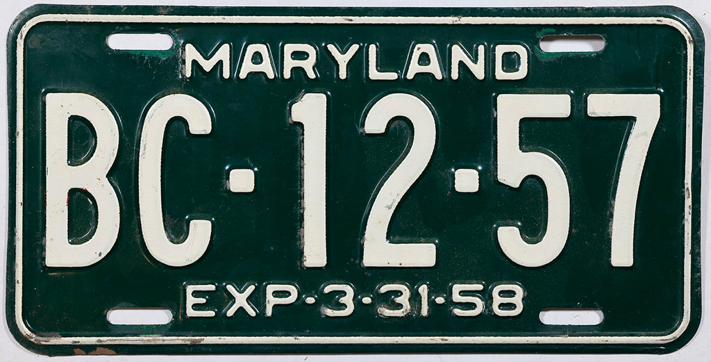 1958 Maryland Single License Plate | Brandywine General Store