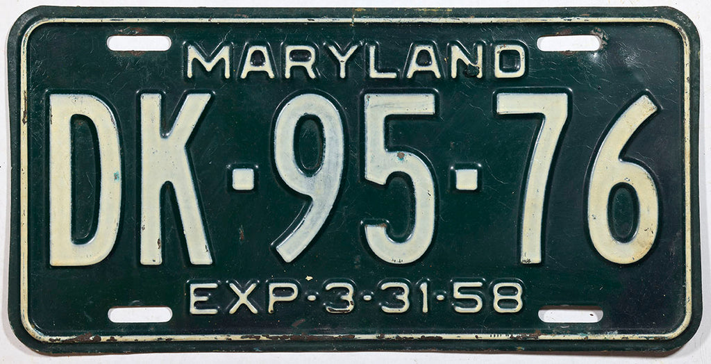 1958 Maryland Single License Plate | Brandywine General Store