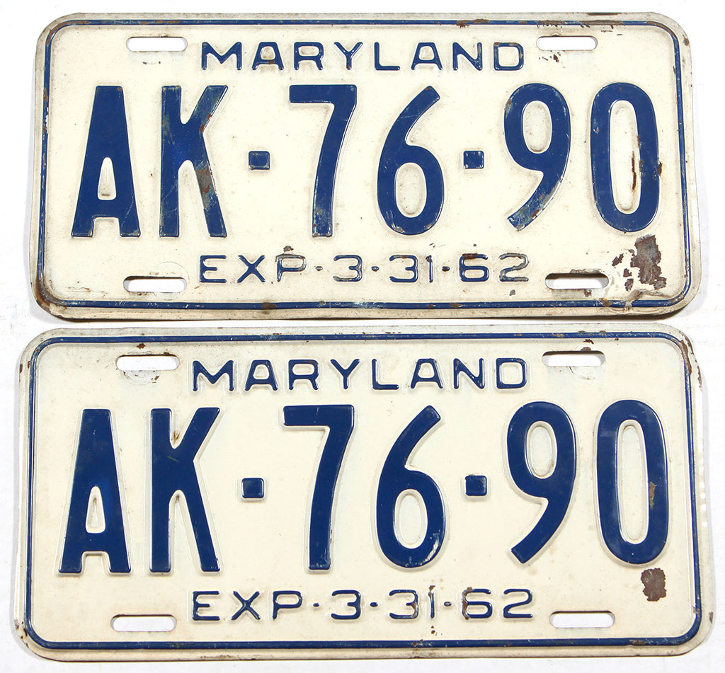 1962 Maryland License Plates | Brandywine General Store
