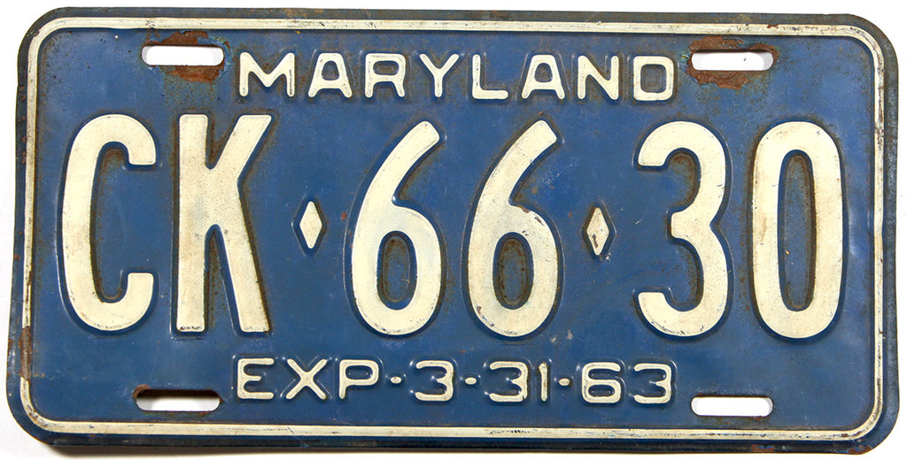 1963 Maryland Single License Plate | Brandywine General Store