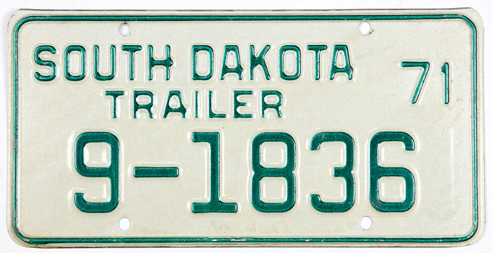 1971 South Dakota Trailer License Plate | Brandywine General Store