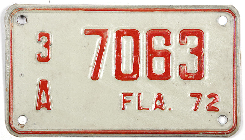 1972 Florida Motorcycle License Plate | Brandywine General Store