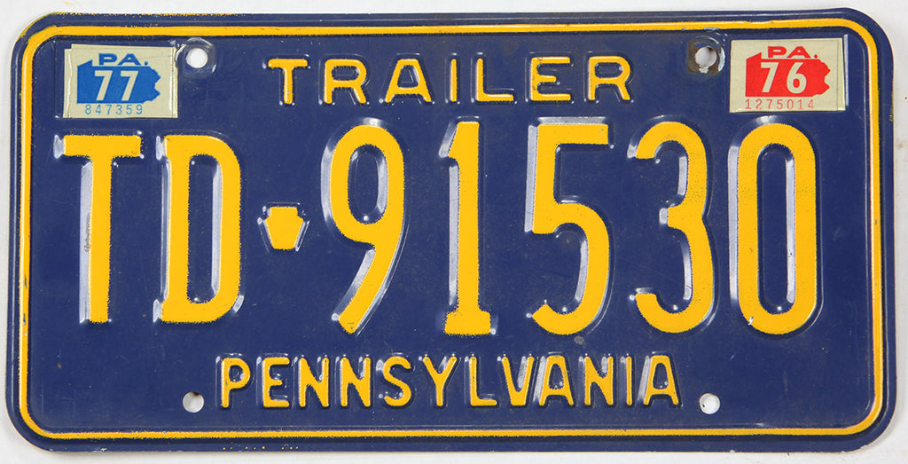 1977 Pennsylvania Trailer License Plate | Brandywine General Store