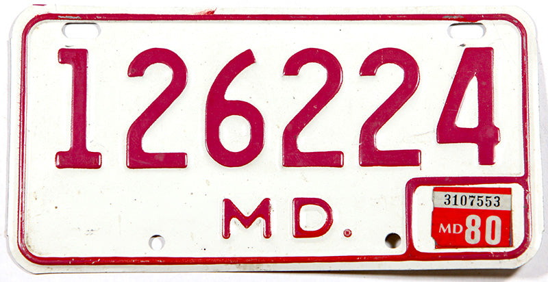 1980 Maryland Motorcycle License Plate | Brandywine General Store