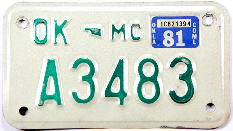1981 Oklahoma Motorcycle License Plate | Brandywine General Store