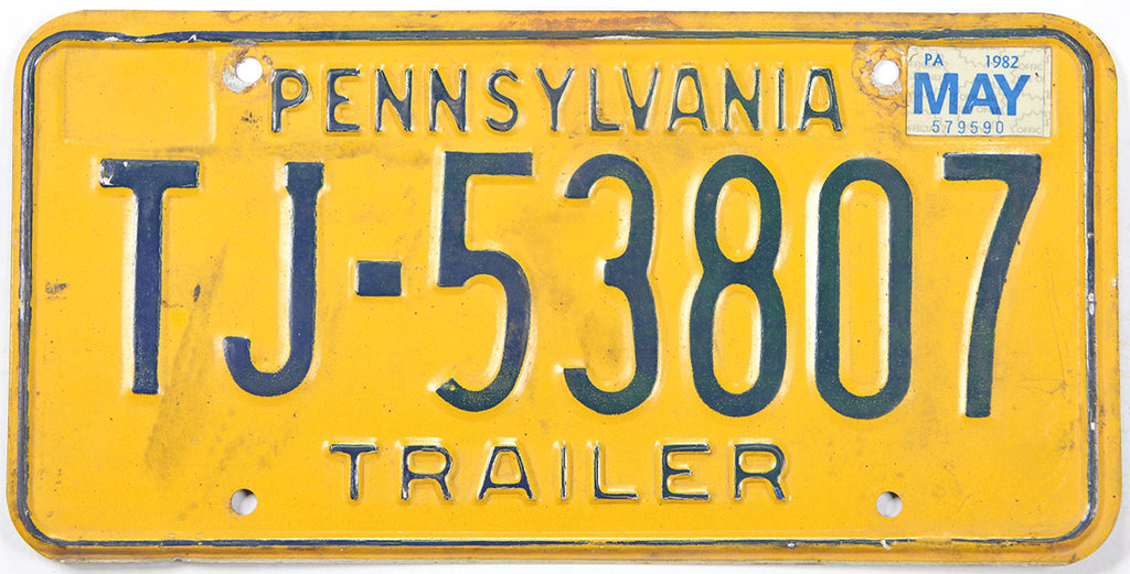 1982 Pennsylvania trailer license plate | Brandywine General Store