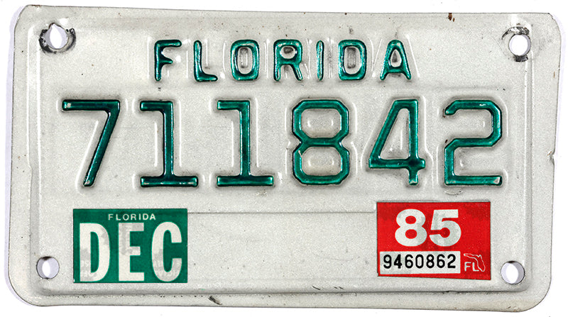 1985 Florida Motorcycle License Plate | Brandywine General Store