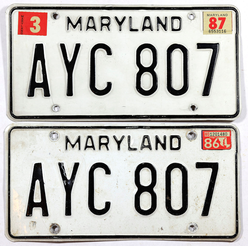 1986 Maryland License Plates | Brandywine General Store