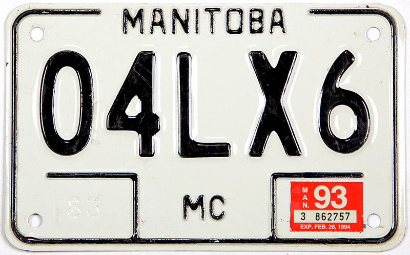 1993 Manitoba Motorcycle license plate | Brandywine General Store