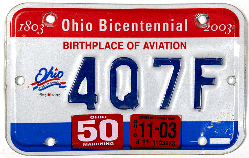 2003 Ohio Bicentennial Motorcycle license plate | Brandywine General Store