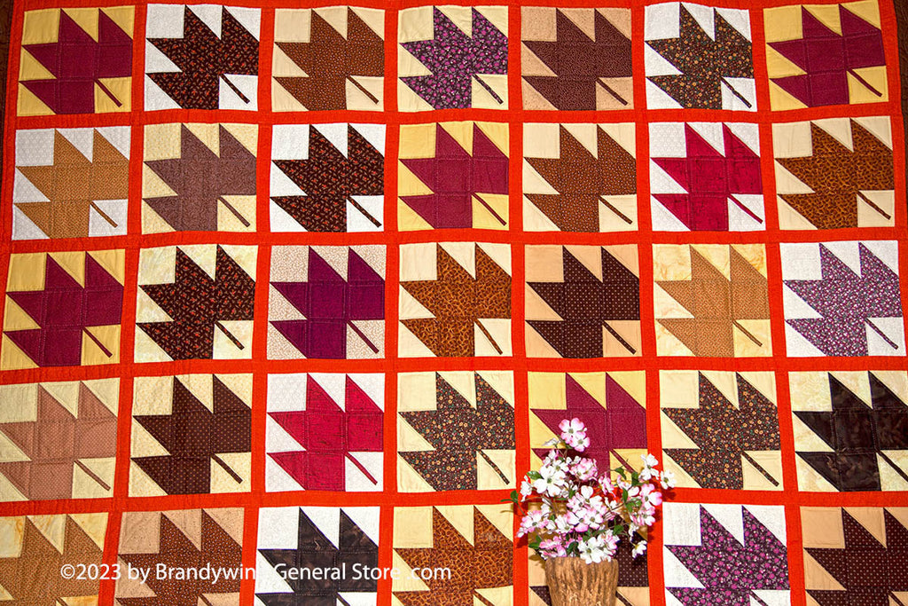 Quilt in Leaf Pattern with Basket of Flowers art print | Brandywine ...