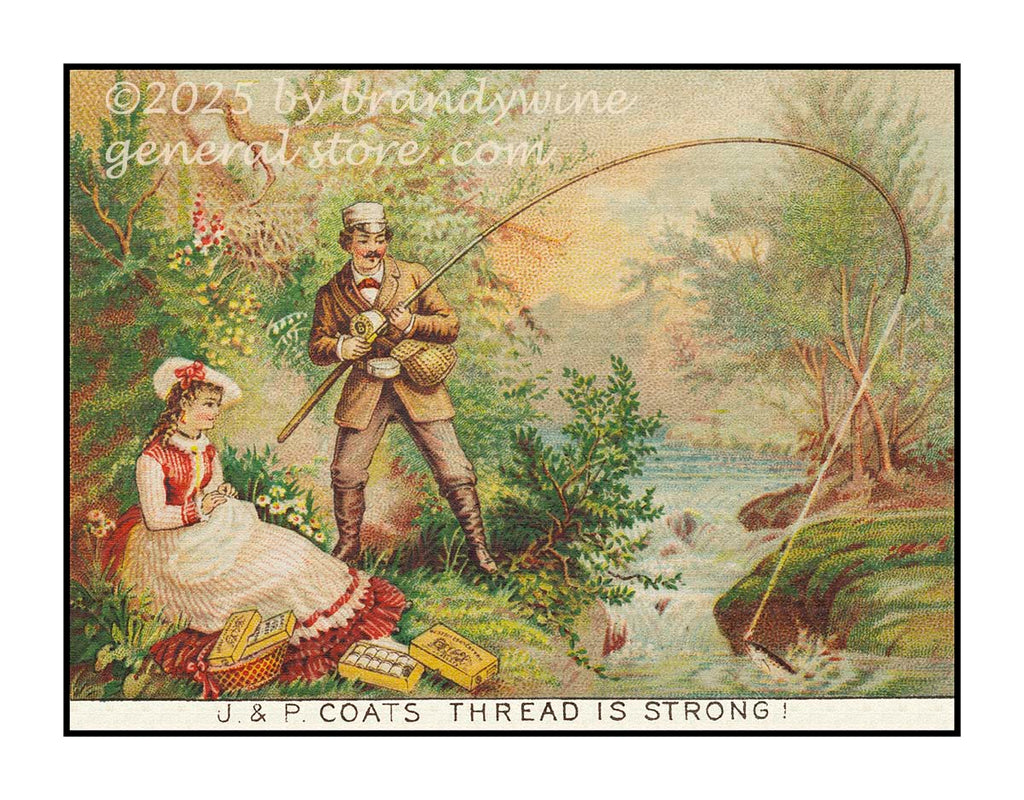 J and P Coat Threads antique ad with fisherman art print | Brandywine ...