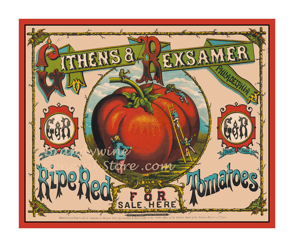 Ripe red Tomatoes for sale antique ad art print | Brandywine General Store