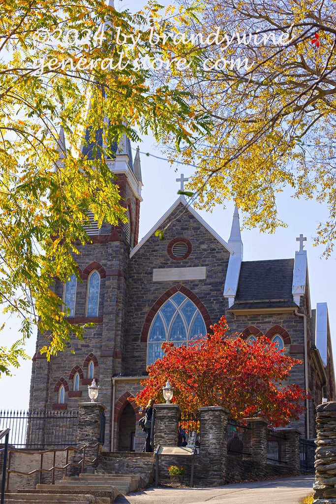 St Peter's Church with fiery red Dogwood art print | Brandywine General ...