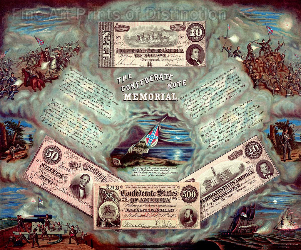 Confederate Note Memorial with Lost Cause Poem art Print | Brandywine ...