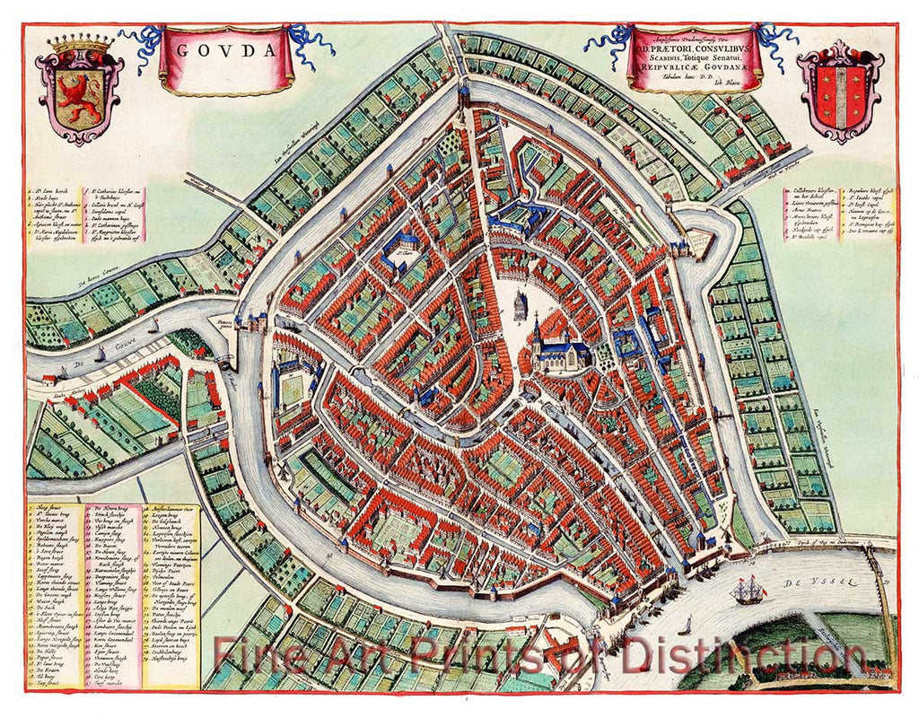 1649 Map of Gouda, Holland by J. Blaeu | Brandywine General Store