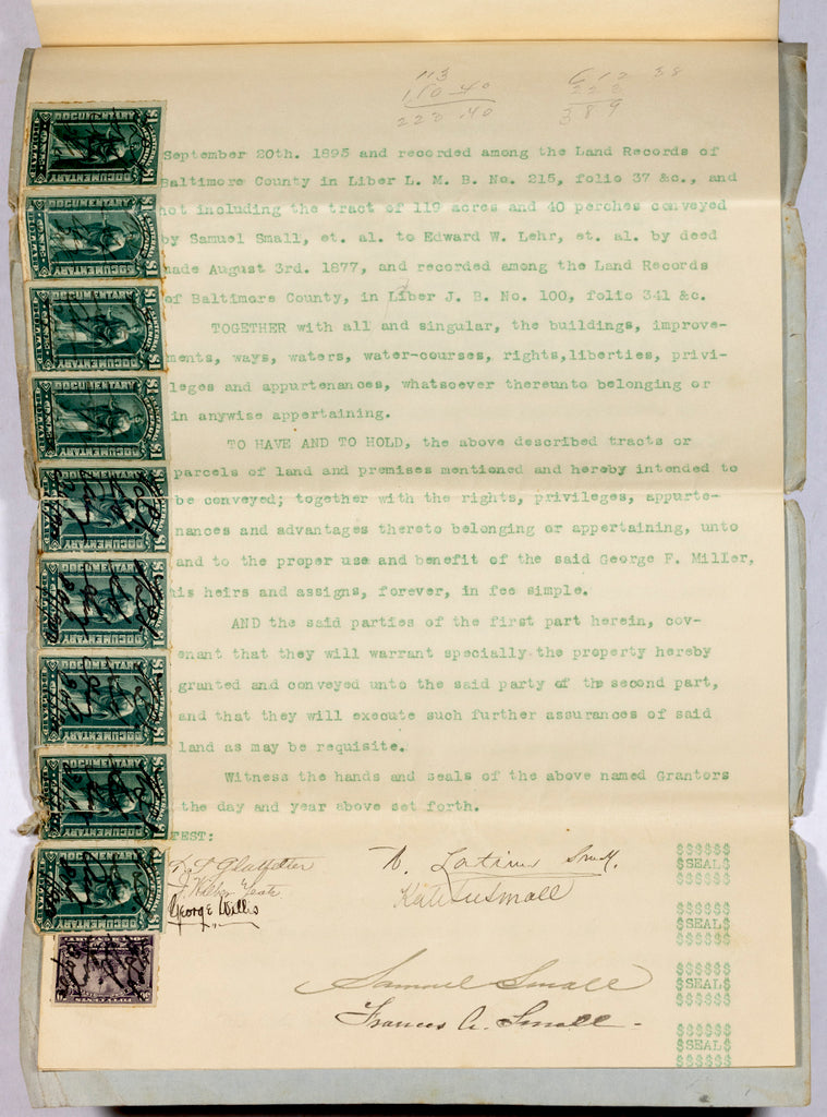 1900 Baltimore Historical Deed for sale of Large Parcel of Land ...
