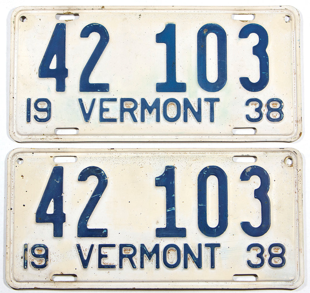 1938 Vermont License Plates | Brandywine General Store