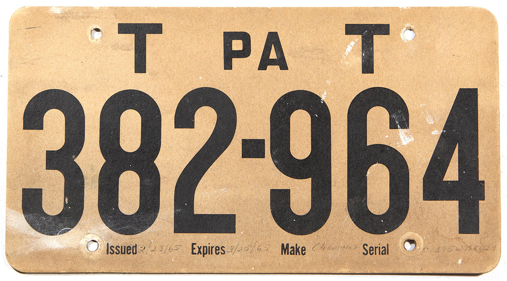 1965 Pennsylvania Temporary License Plate | Brandywine General Store