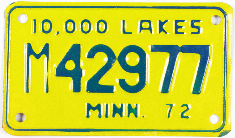 1972 Minnesota Motorcycle License Plate | Brandywine General Store