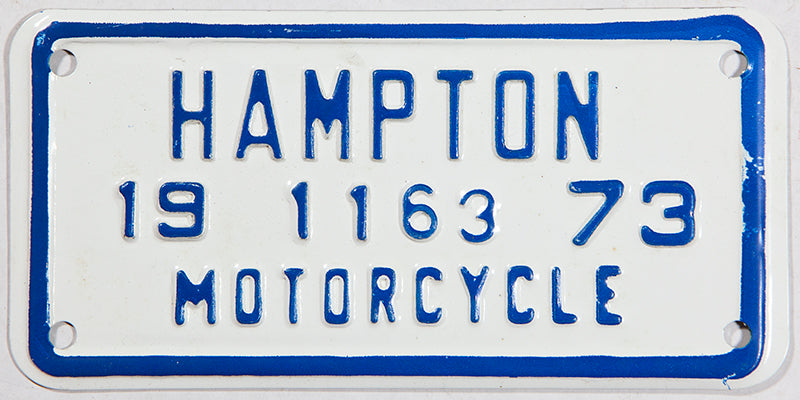 1973 Hampton Motorcycle License Plate | Brandywine General Store