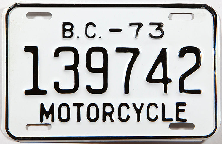 1973 British Columbia Motorcycle License Plate | Brandywine General Store