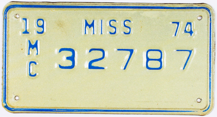 1974 Mississippi Motorcycle License Plate | Brandywine General Store