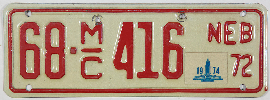 1974 Nebraska Motorcycle License Plate | Brandywine General Store