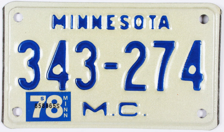 1978 Minnesota Motorcycle License Plate | Brandywine General Store
