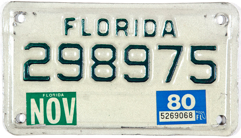 1980 Florida Motorcycle License Plate | Brandywine General Store