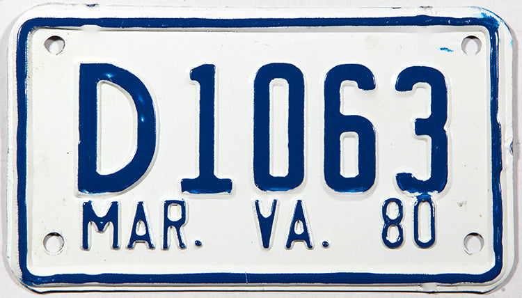 1980 Virginia Motorcycle Dealer License Plate | Brandywine General Store