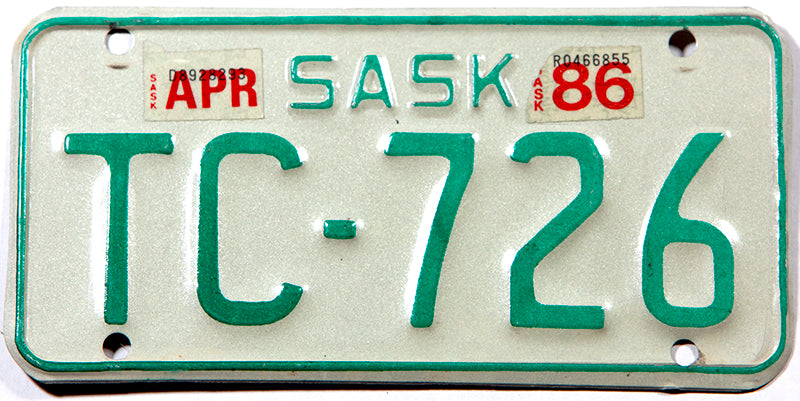 1986 Saskatchewan Motorcycle License Plate | Brandywine General Store