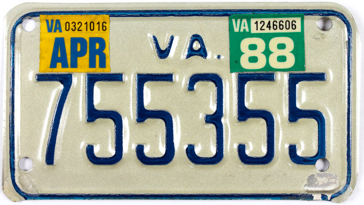 1988 Virginia Motorcycle License Plate | Brandywine General Store