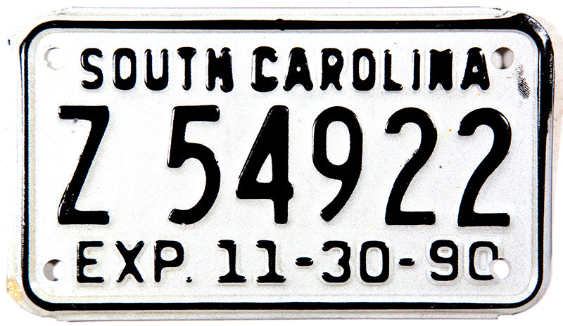 1990 South Carolina Motorcycle License Plate | Brandywine General Store