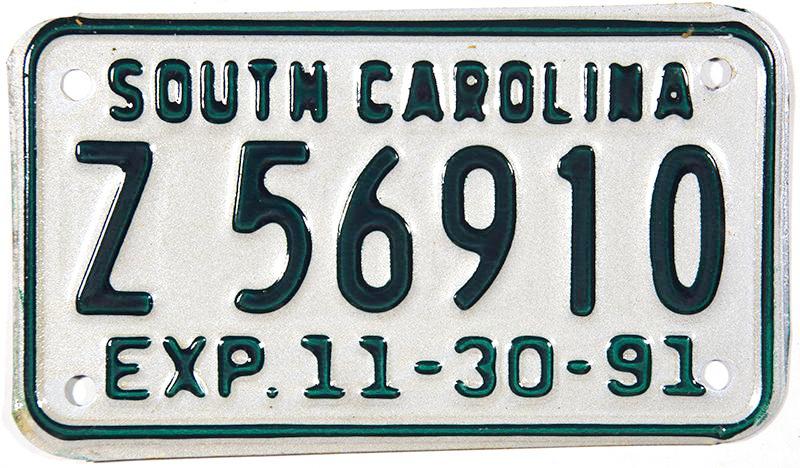 1991 South Carolina Motorcycle License Plate | Brandywine General Store