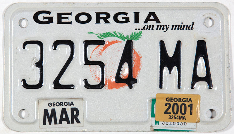 2001 Georgia Motorcycle License Plate | Brandywine General Store