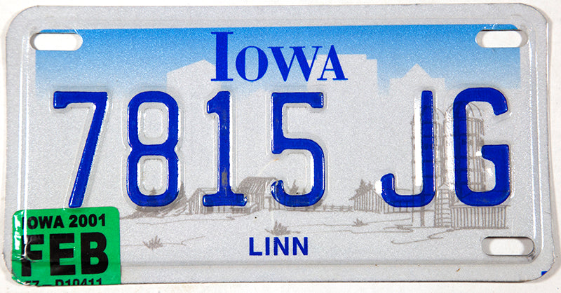 2001 Iowa Motorcycle License Plate | Brandywine General Store