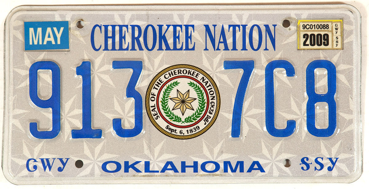 2009 - 2013 Oklahoma Cherokee Nation License Plate | Brandywine General ...