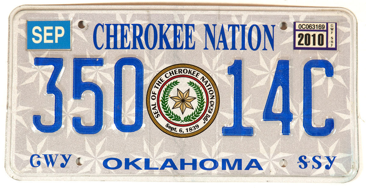 2009 - 2013 Oklahoma Cherokee Nation License Plate | Brandywine General ...