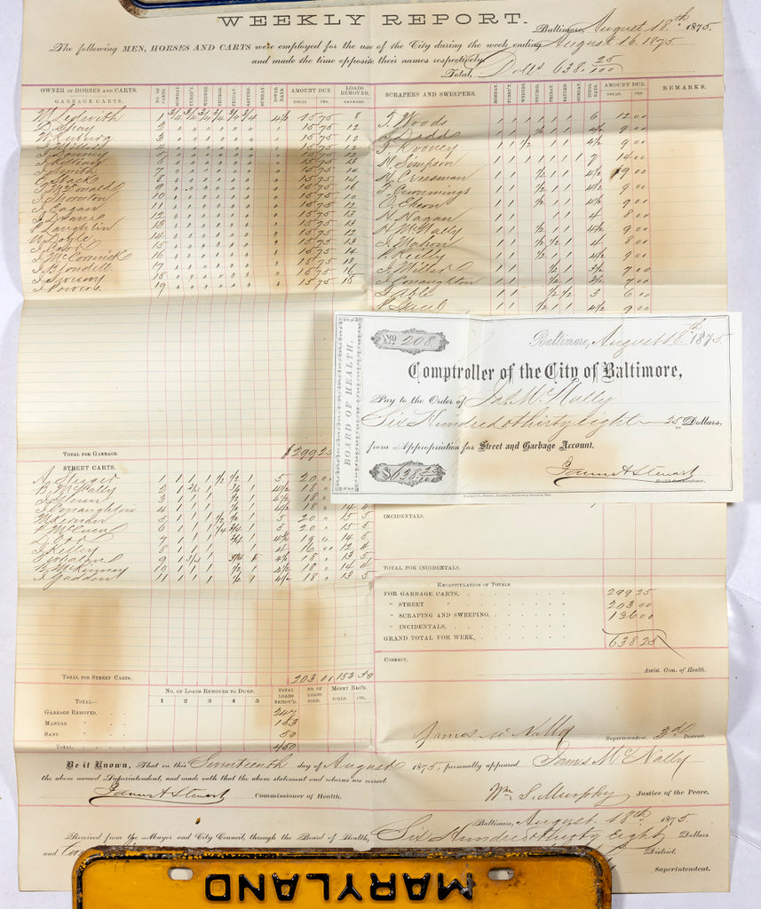 1875 Baltimore Document Summary of Men, Horses and Carts | Brandywine ...
