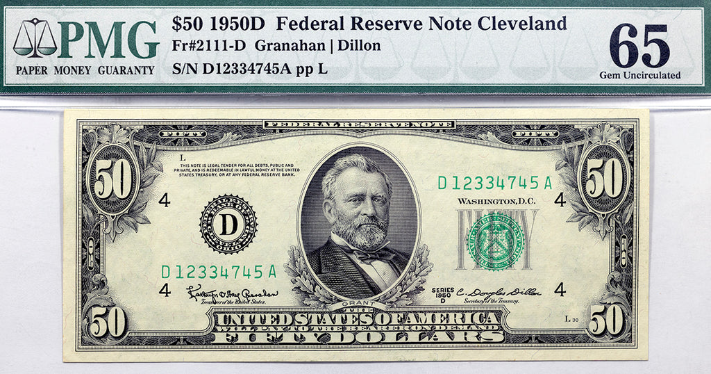 Fr 2111-D Fifty Dollar Federal Reserve Note 1950D PMG 65 | Brandywine ...