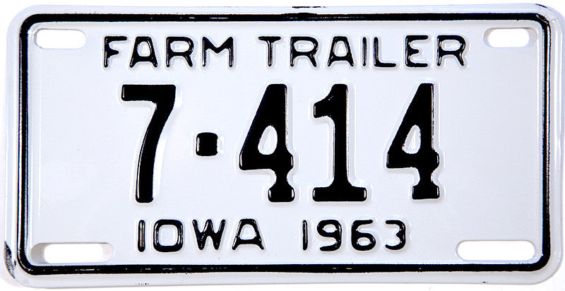 1963 Iowa Farm Trailer License Plate | Brandywine General Store