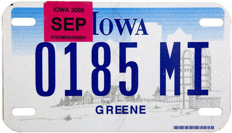 2008 Iowa Motorcycle License Plate | Brandywine General Store
