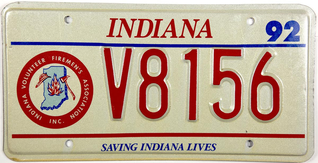 1992 Indiana Volunteer Firemen License Plate | Brandywine General Store