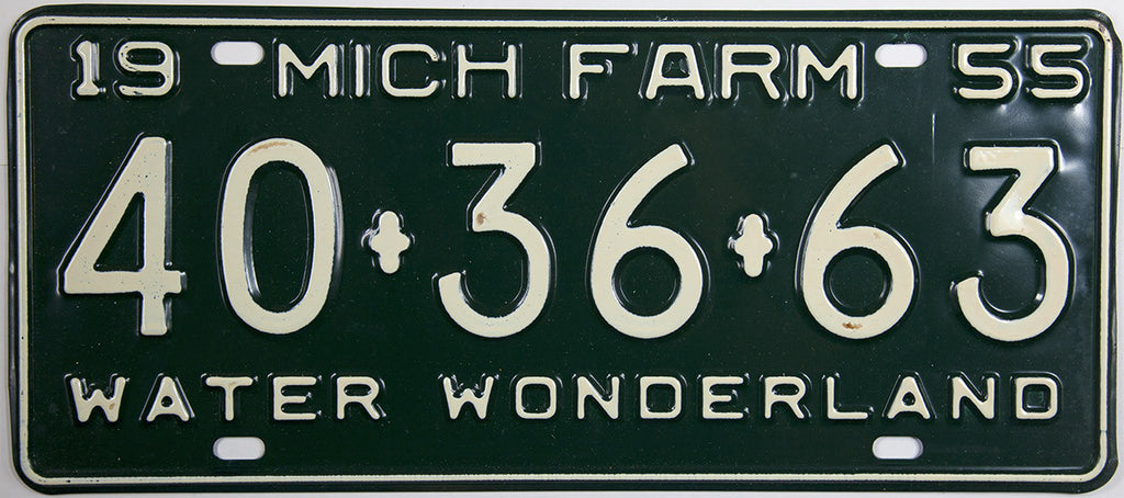 1955 Michigan Farm License Plate | Brandywine General Store