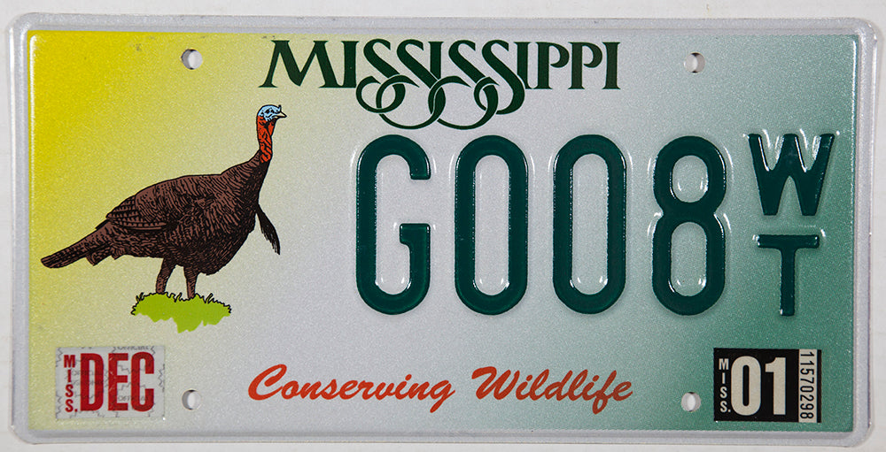 1998 - 2002 Mississippi Wild Turkey Conserving Wildlife License Plate ...