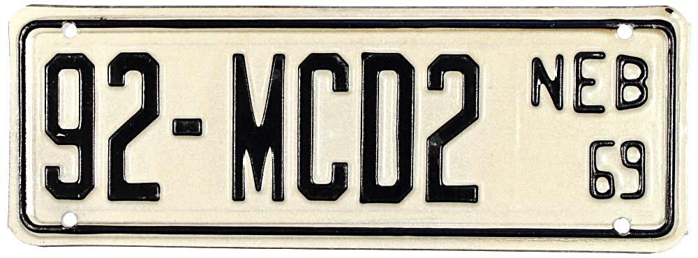 1969 Nebraska Motorcycle Dealer License Plate | Brandywine General Store