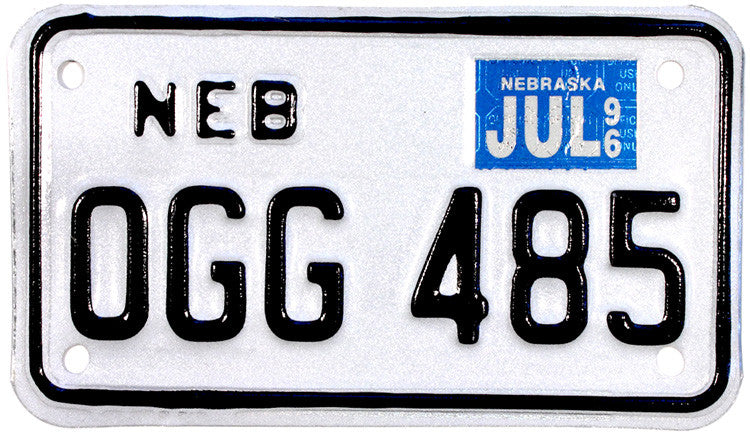 1996 Nebraska Motorcycle License Plate | Brandywine General Store