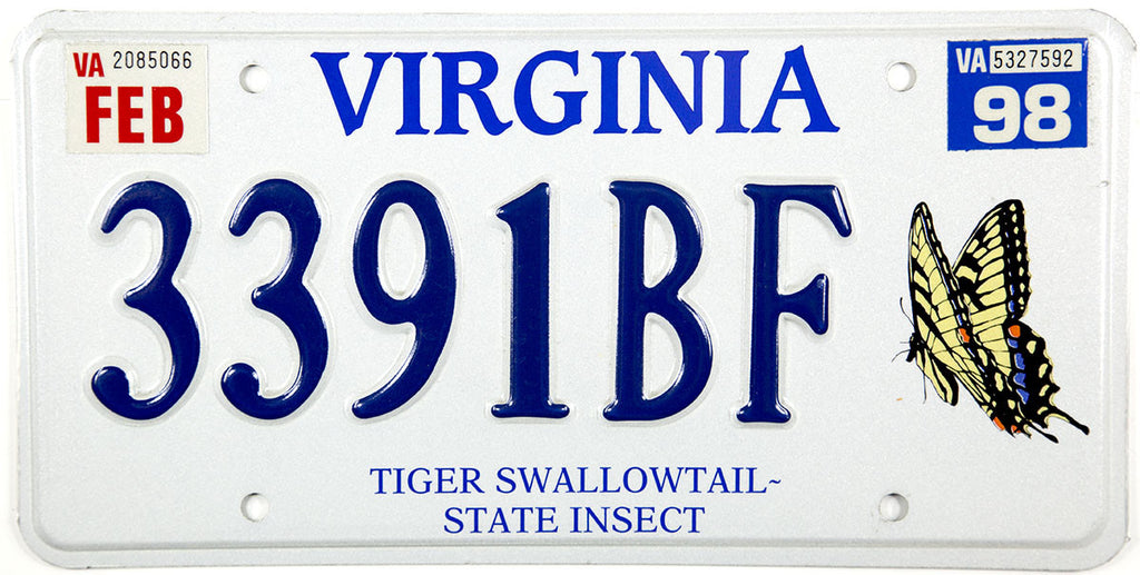 1998 Virginia Tiger Swallowtail License Plate | Brandywine General Store